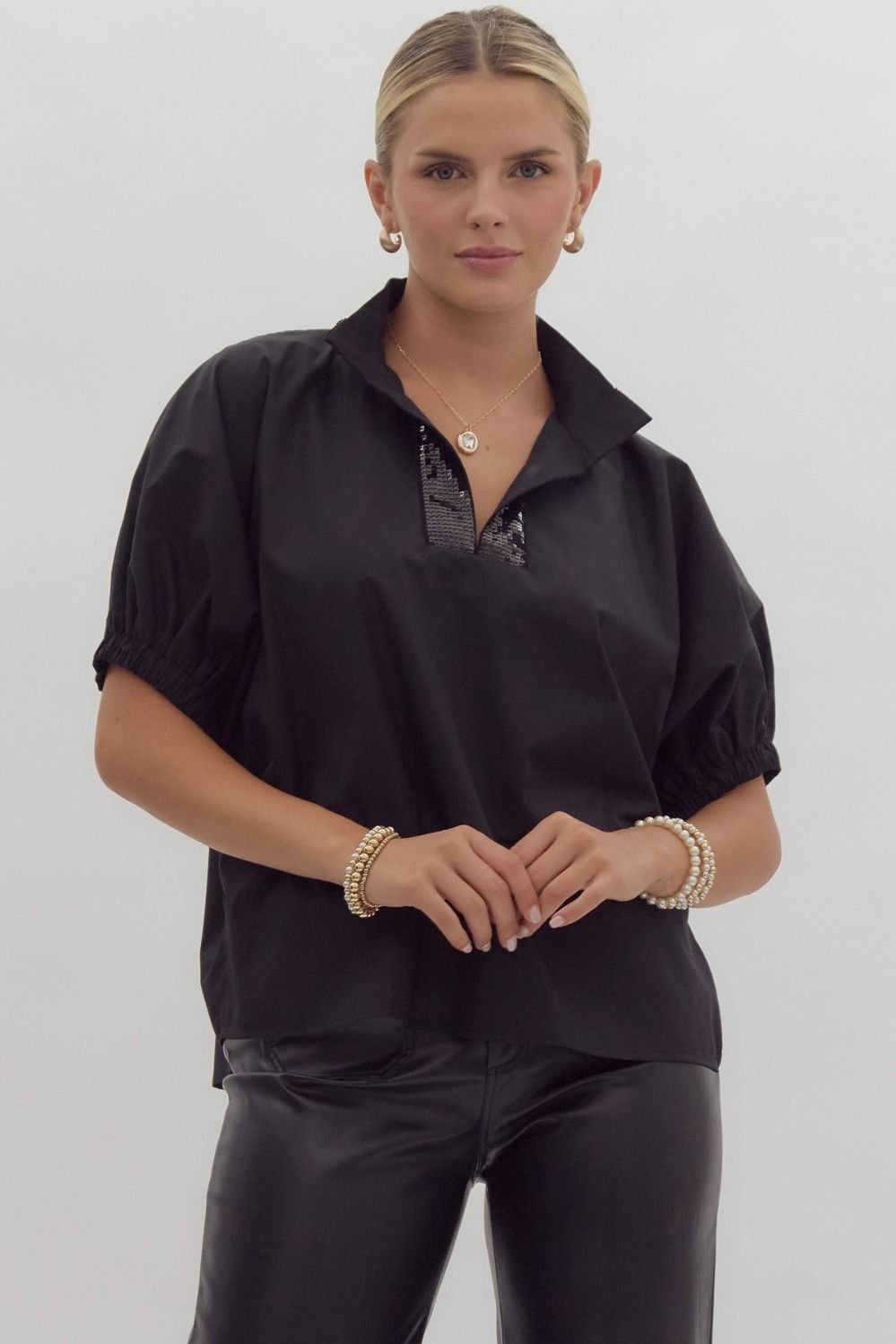 Sequin Collar Top – High Call Outfitters